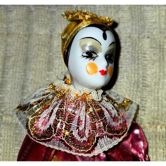 pierrot | Toys | Vintage Crowne Pierrot Porcelain Clown Doll Satin ...